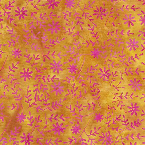 ISLAND BATIK - Flower Pot by Kathy Engle - Sprig w/Small Daisy - Gold ...