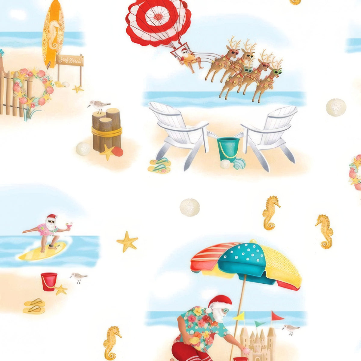 Benartex - Santa's Vacation by Andi Metz - Beach Holiday - White/Multi ...