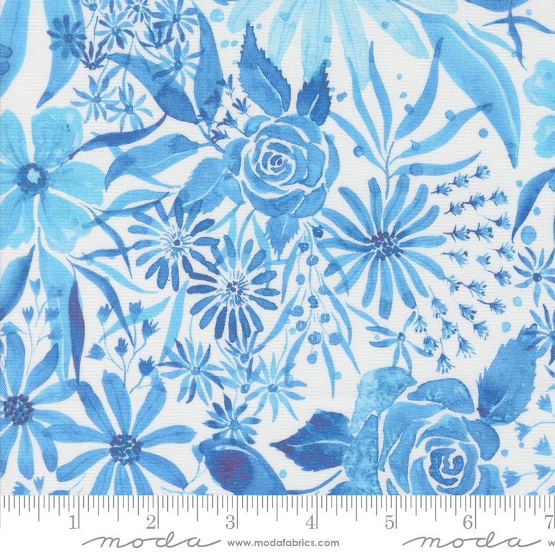 MODA FABRICS - Sunshine & Blue Skies by Create Joy - True Blue Florals ...