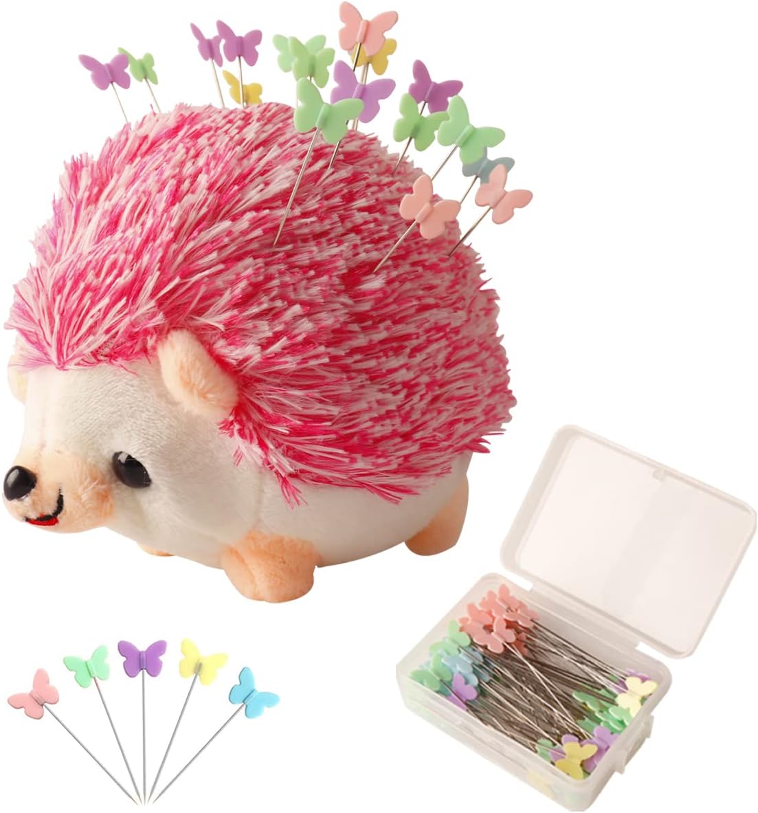 Hedgehog Pincushion with 100 pcs Butterfly Pins - Pink – Quilt in a Day