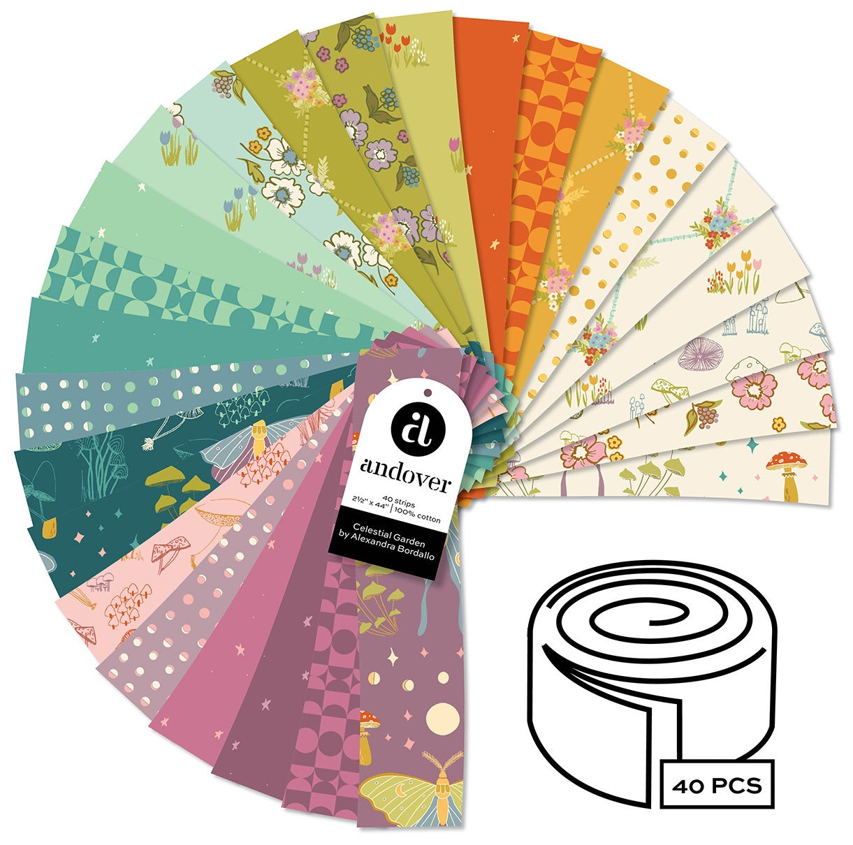 Andover - Celestial Garden 2.5" Strip Roll by Alexandra Bordallo 40 pc ...