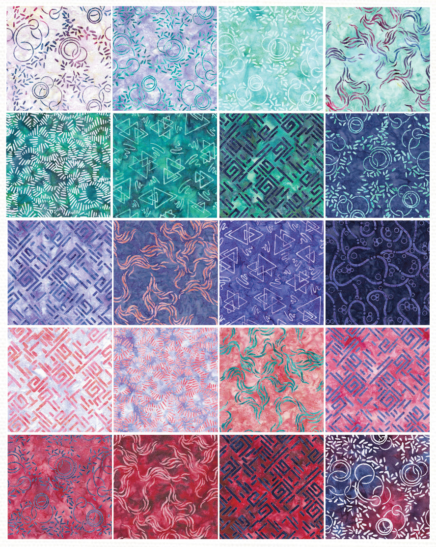 Island Batiks - Bubbles Curves and Corners 10x10 Stack Pack 42 pcs ...