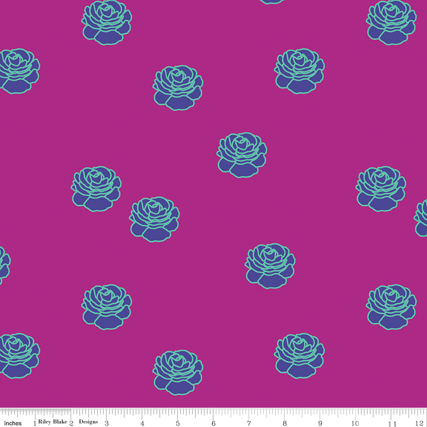 RILEY BLAKE - Botanic Blast by Sew Yeah Quilting - Small Roses - Hot P ...