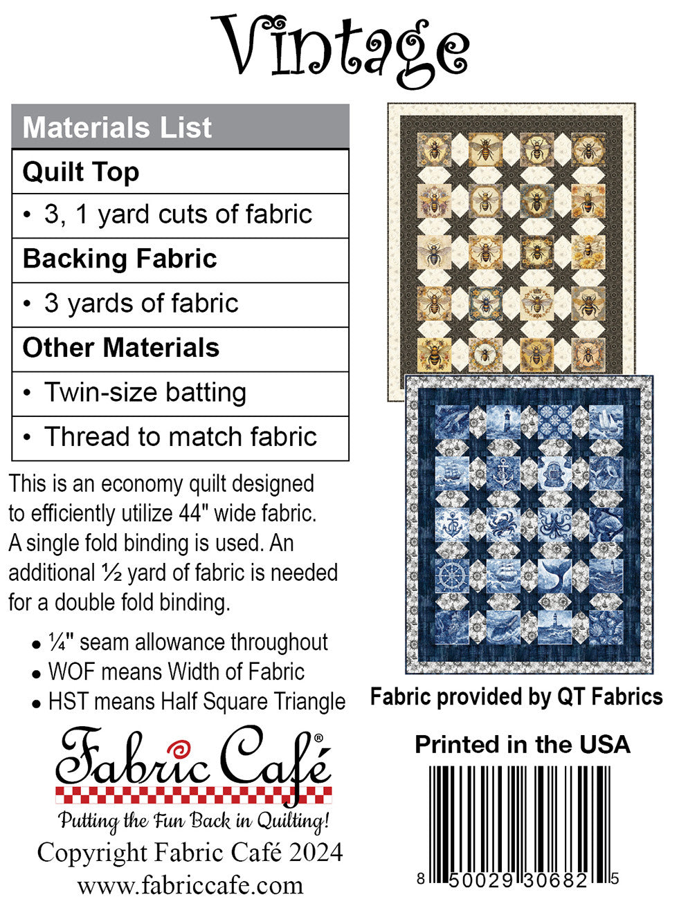 Vintage Individual Pattern by Fabric Cafe – Quilt in a Day