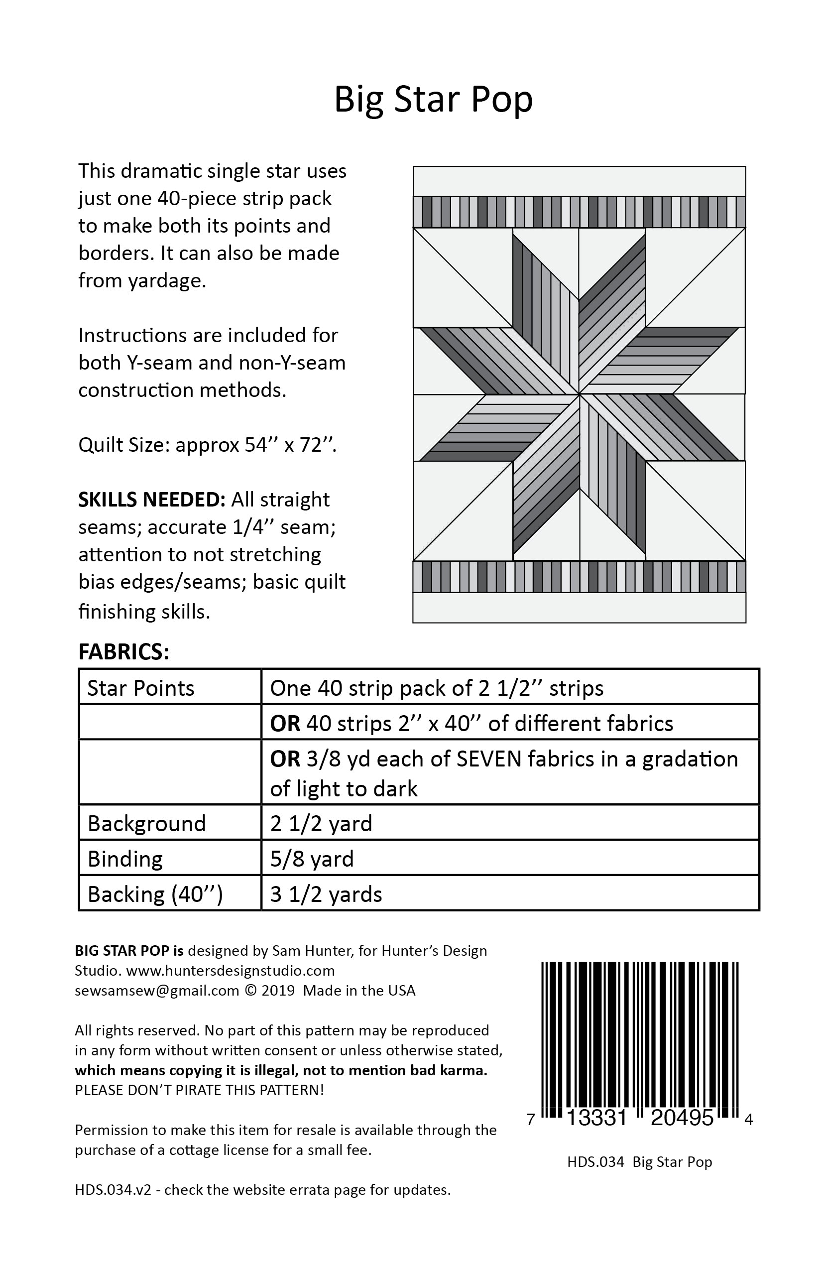 Big Star Pop Quilt Pattern by Hunter's Design Studio – Quilt in a Day