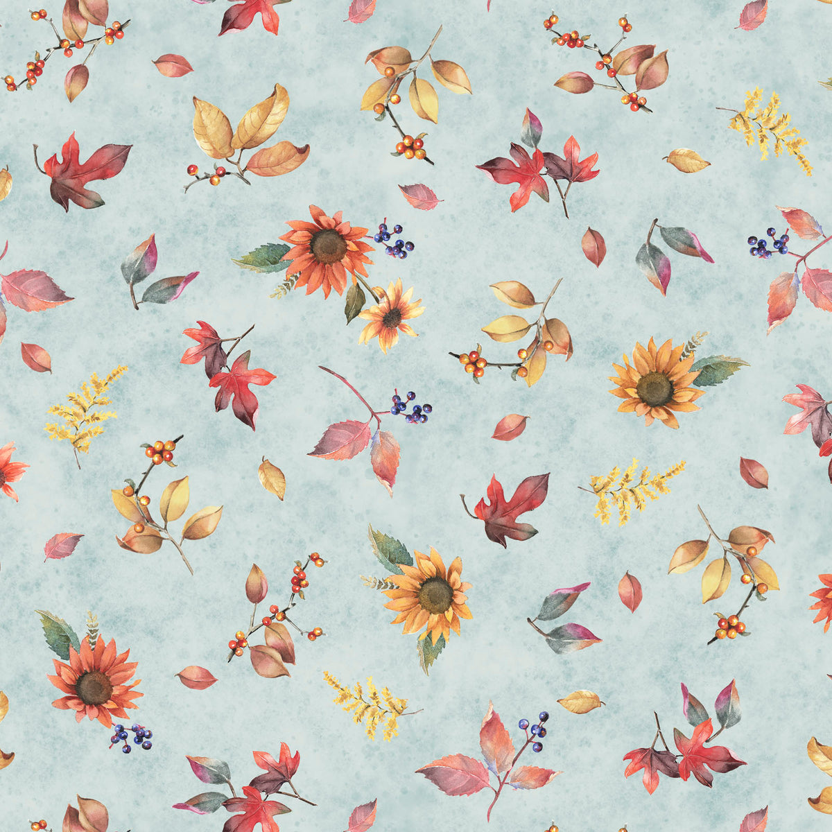 P&B TEXTILES - Bountiful by Sandy Clough - Tossed Fall Flowers - Sky ...