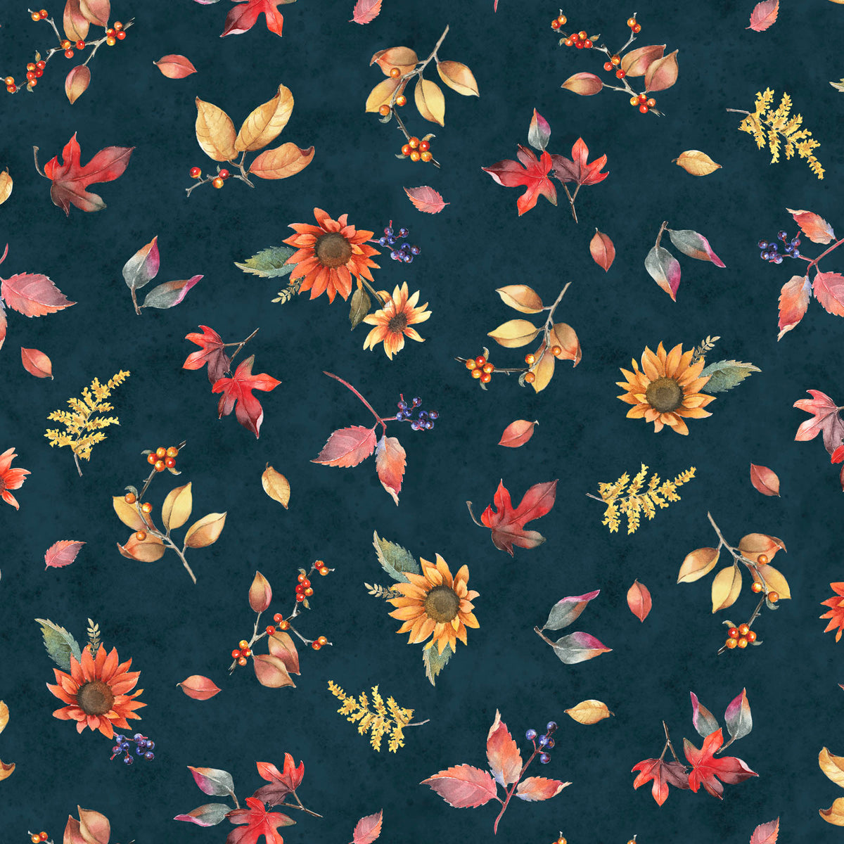 P&B TEXTILES - Bountiful by Sandy Clough - Tossed Fall Flowers - Navy ...