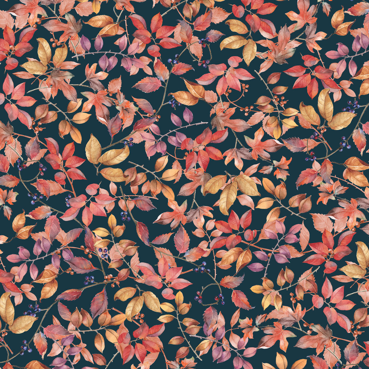 P&B TEXTILES - Bountiful by Sandy Clough - Packed Fall Foliage - Navy ...