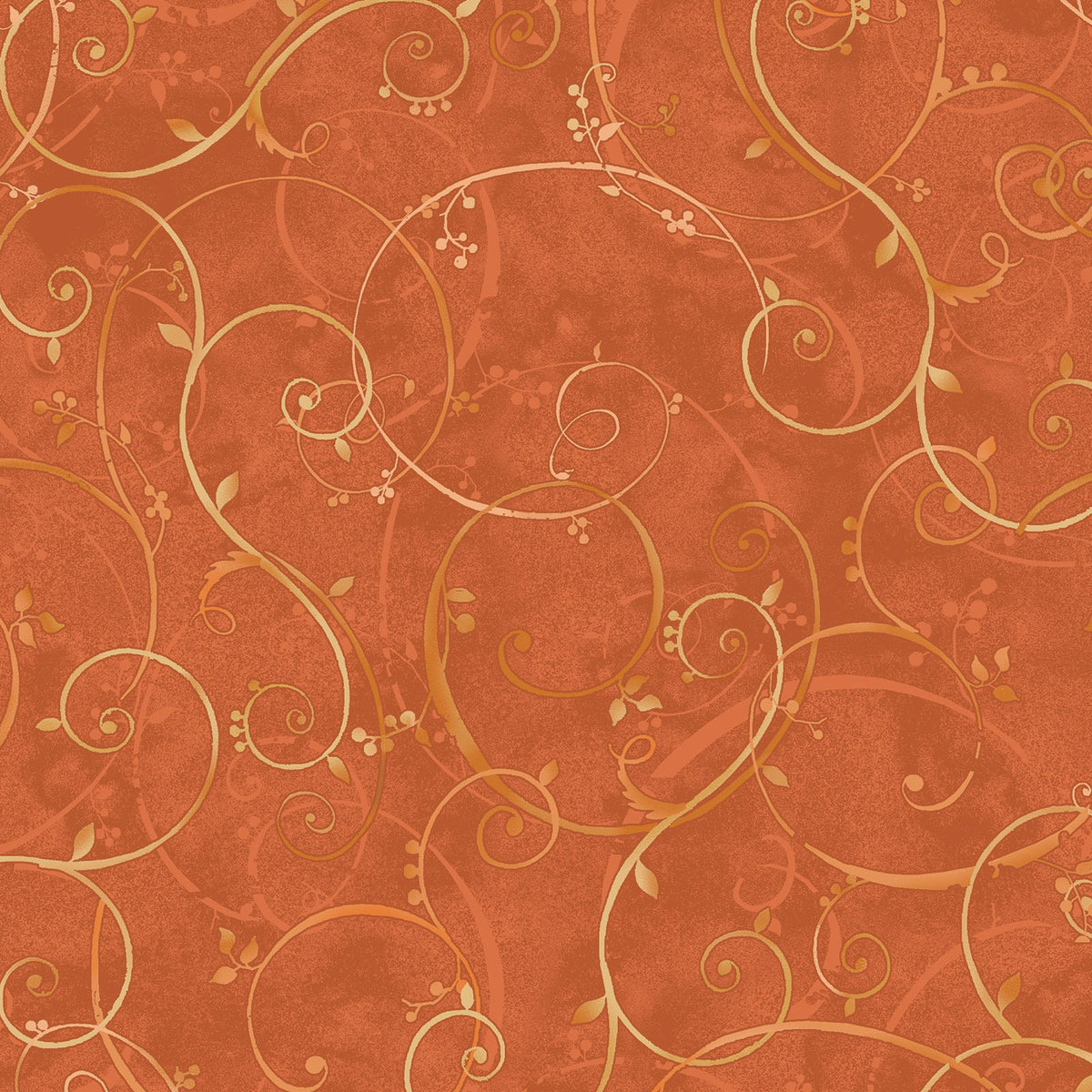 P&B TEXTILES - Bountiful by Sandy Clough - Golden Scroll - Burnt Orang ...