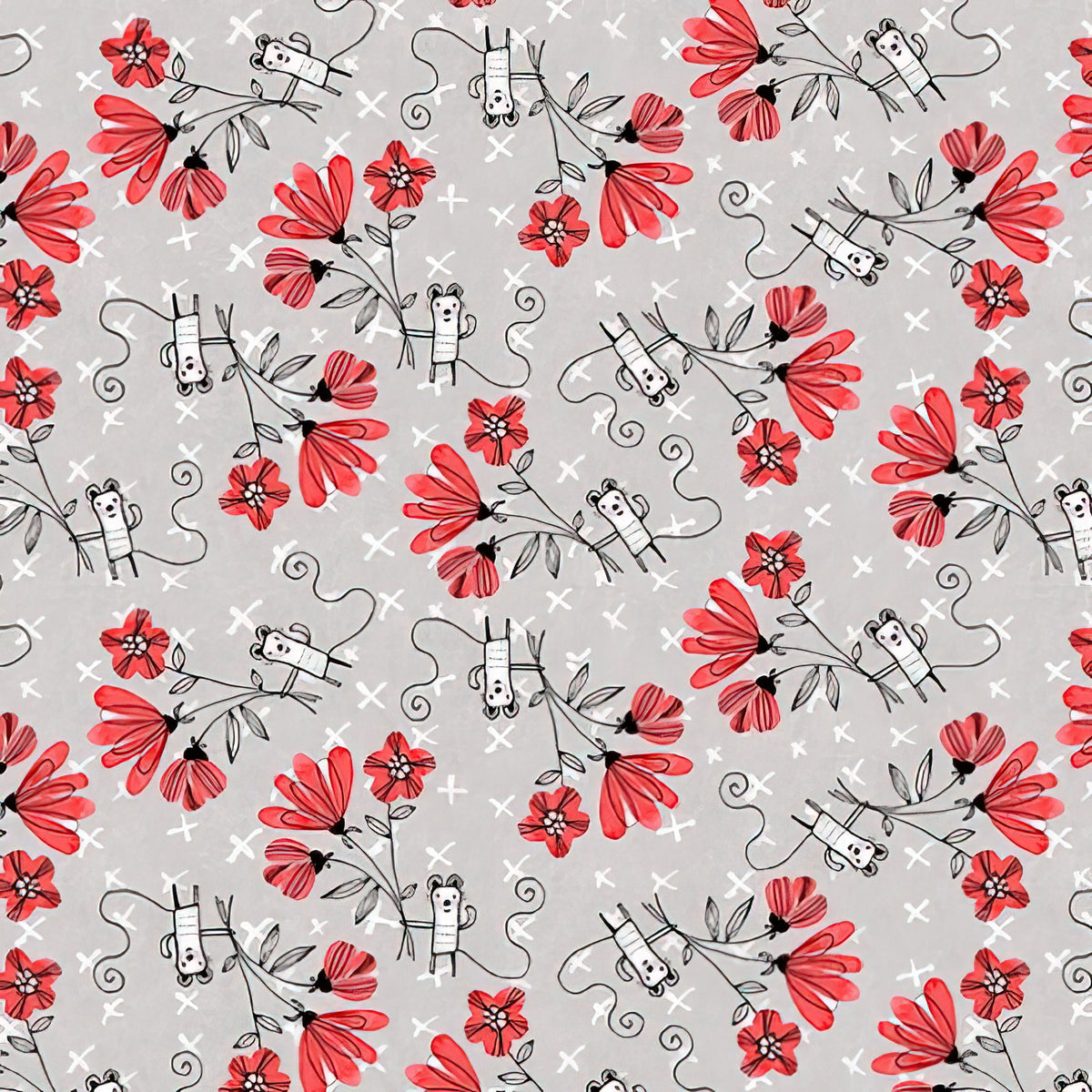 BENARTEX - Elephant Joy Terry Runyan - Fun with Flowers - Lt. Grey ...