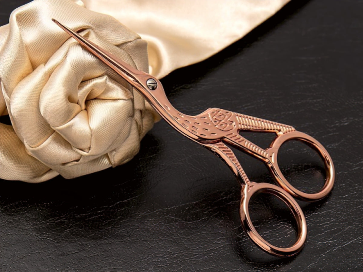 Rose Gold Embroidery Stork Scissor – Quilt in a Day