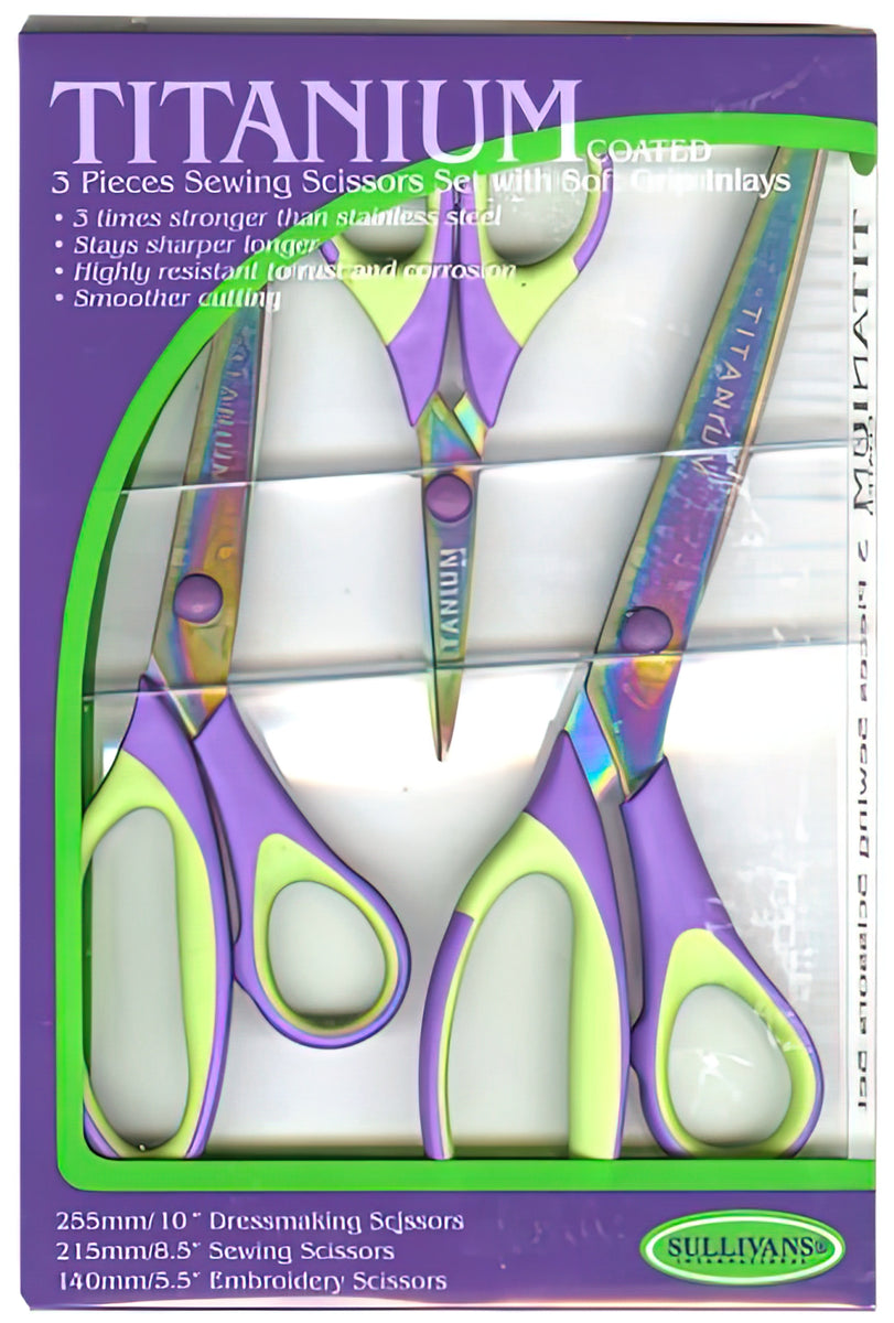 Set of 3 Sizes Titanium Coated Scissors by Sullivans – Quilt in a Day