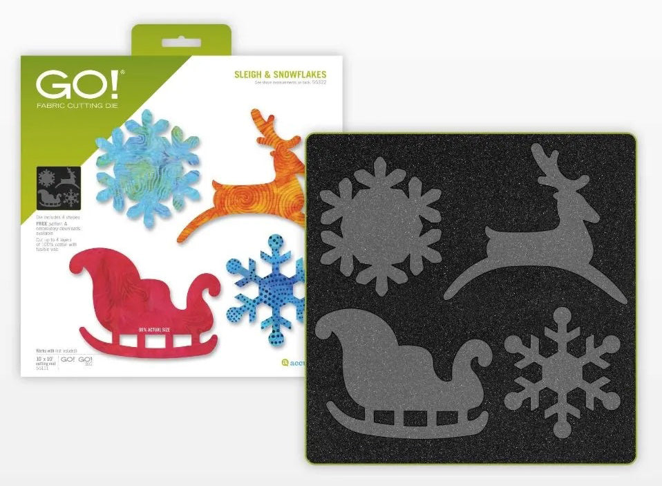 Accuquilt Die 55322 Sleigh & Snowflakes – Quilt in a Day