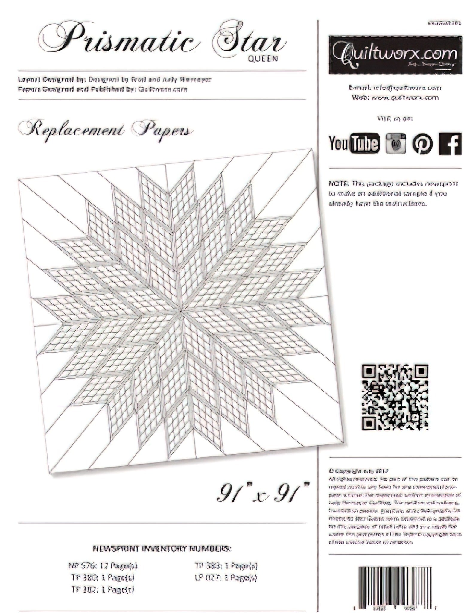 Quiltworx: Prismatic Star Queen Replacement Papers – Quilt in a Day